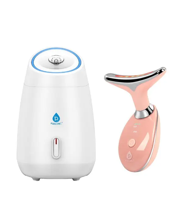 PURSONIC Ultimate Spa & Beauty Bundle – Facial Steamer And 7-in-1 Led Light Therapy Device - White