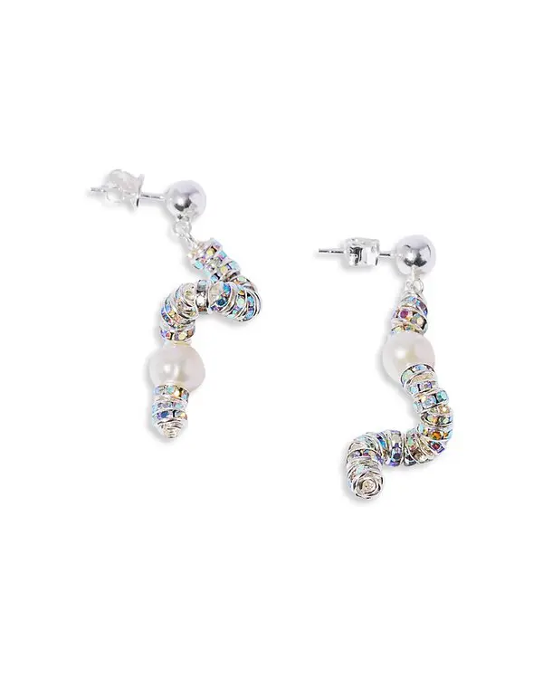 PEARL OCTOPUSS.Y Tiny Snakes Crystal & Cultured Freshwater Pearl Drop Earrings - Silver