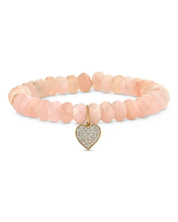 SYDNEY EVAN 14k Yellow Gold Morganite And Diamond Heart Charm Bracelet - Pink/gold