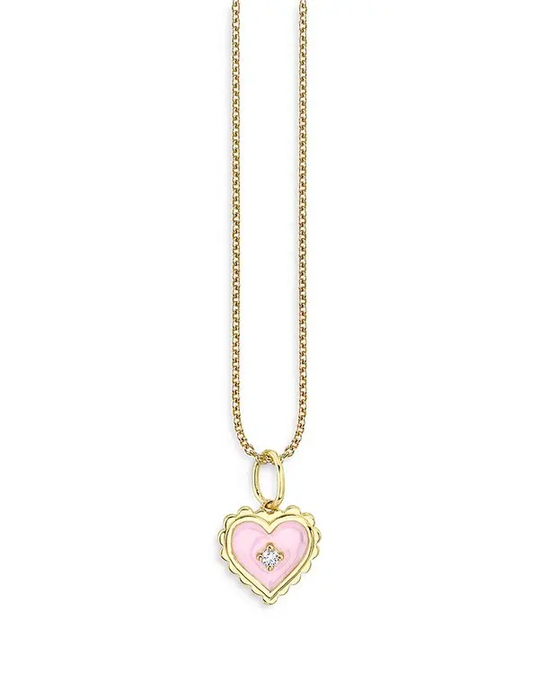 SYDNEY EVAN 14k Yellow Diamond And Enamel Heart Necklace - Gold