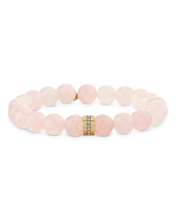 SYDNEY EVAN 14k Yellow Gold Rose Quartz & Diamond Bracelet - Pink/gold