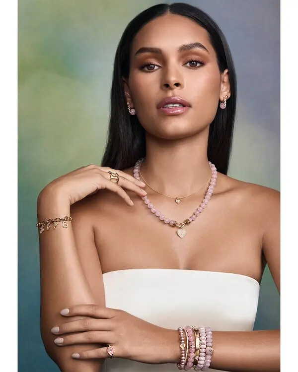 SYDNEY EVAN 14k Yellow Gold Rose Quartz & Diamond Bracelet