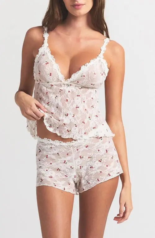 SKIMS Stretch Lace Triangle Camisole & Shorts Set - Ivory Cherry Print
