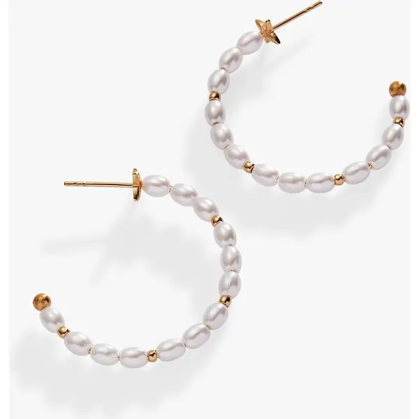ALEX AND ANI Rice Hoop Earrings - Pearl