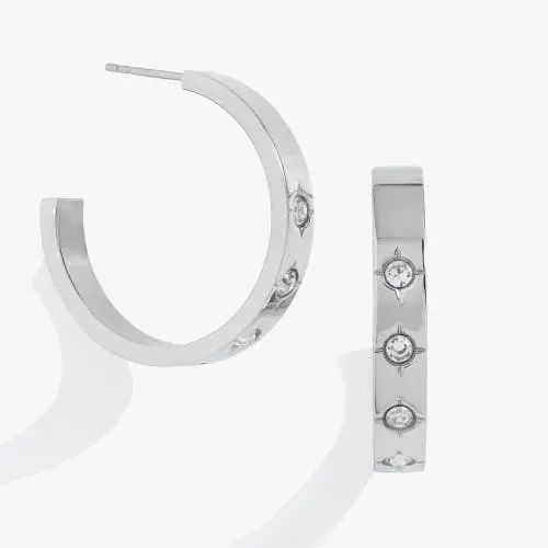 ALEX AND ANI Crystal Accent Hoop Earrings - Silver