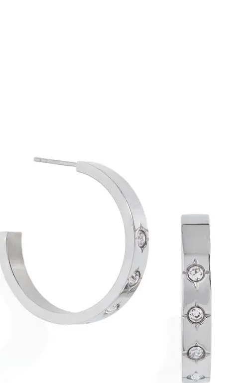 ALEX AND ANI Crystal Accent Hoop Earrings - Silver