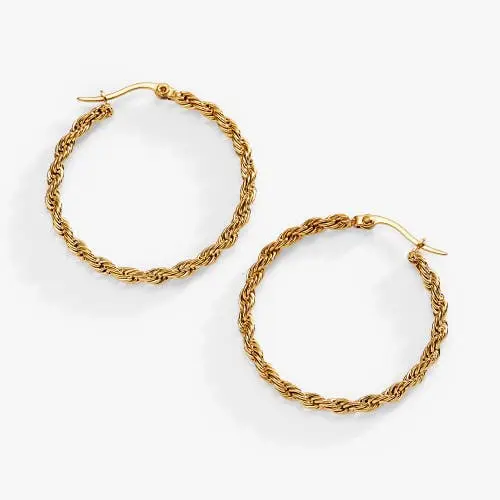 ALEX AND ANI French Rope Chain Hoop Earrings - Gold