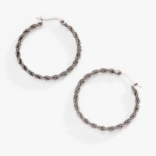 ALEX AND ANI French Rope Chain Hoop Earrings - Silver