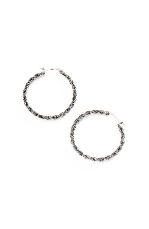 ALEX AND ANI French Rope Chain Hoop Earrings - Silver