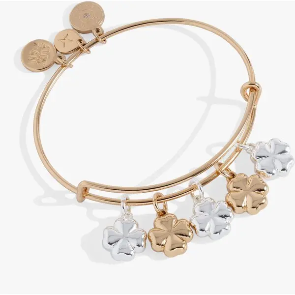 ALEX AND ANI Puffy Clover Charm Bangle Bracelet - Two Tone