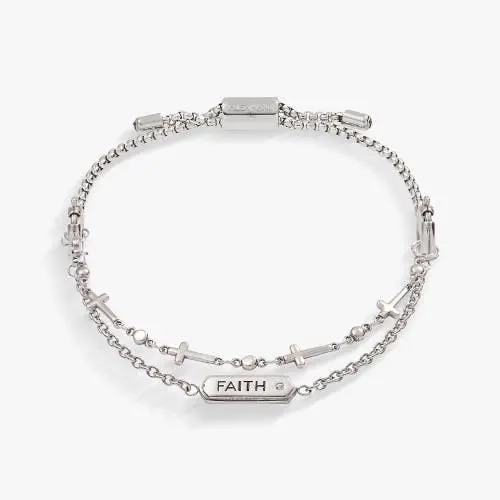ALEX AND ANI Faith Stranded Bracelet Set - Silver