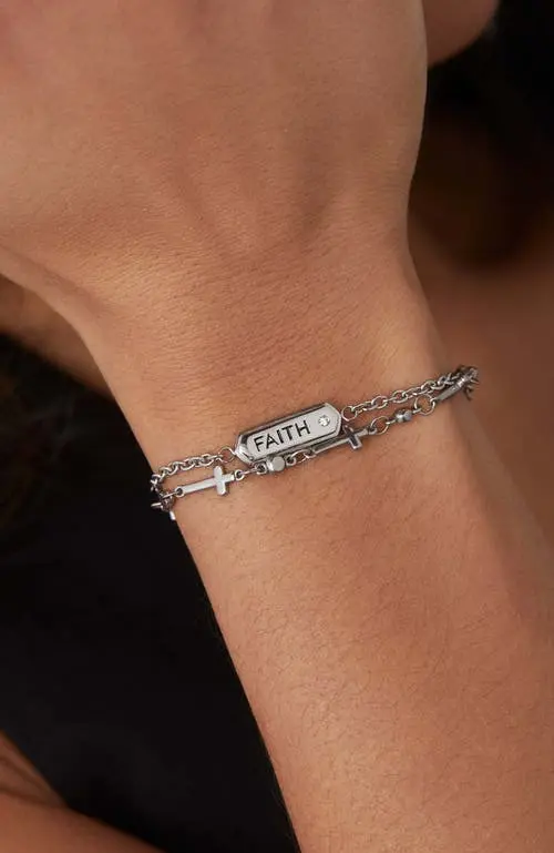 ALEX AND ANI Faith Stranded Bracelet Set - Silver