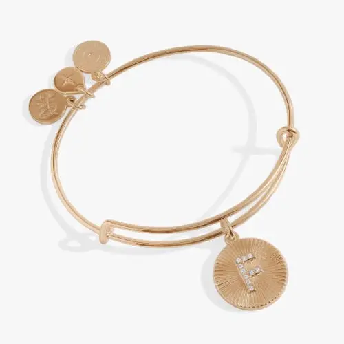 ALEX AND ANI Pave Starburst Initial Bangle Bracelet - Gold - F