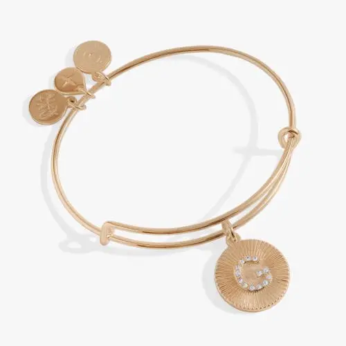 ALEX AND ANI Pave Starburst Initial Bangle Bracelet - Gold - G