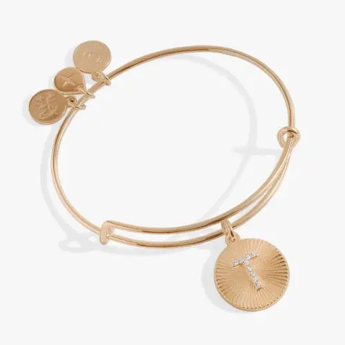 ALEX AND ANI Pave Starburst Initial Bangle Bracelet - Gold - T