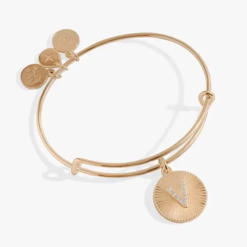 ALEX AND ANI Pave Starburst Initial Bangle Bracelet - Gold - V