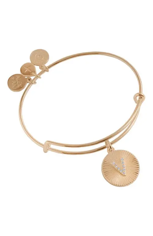 ALEX AND ANI Pave Starburst Initial Bangle Bracelet - Gold - V