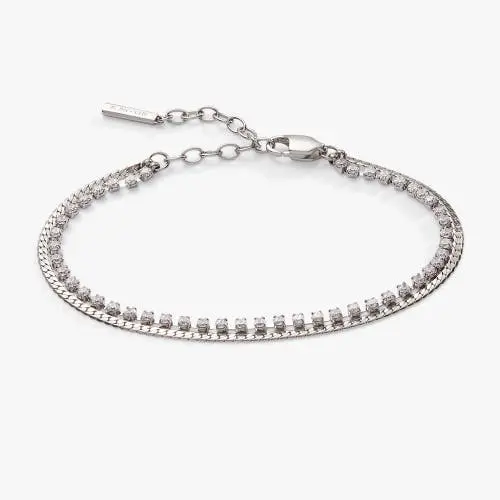 ALEX AND ANI 2 Row Crystal Tennis Chain Bracelet - Silver