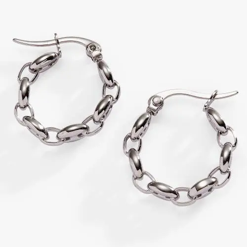 ALEX AND ANI Frozen Mariner Chain Hoop Earrings - Silver