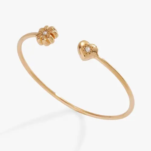 ALEX AND ANI Heart And Clover Cuff Bracelet - Gold