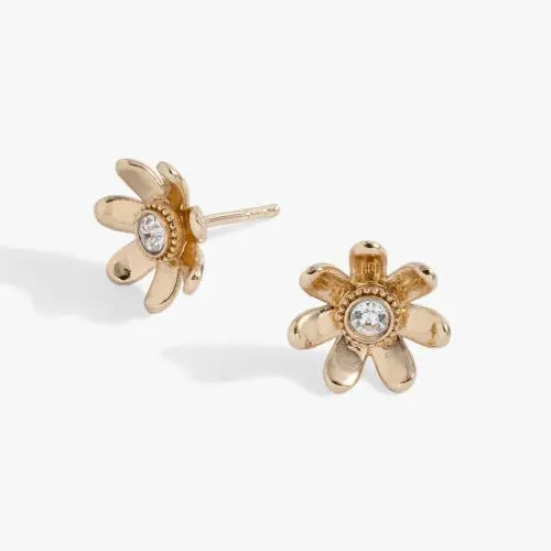 ALEX AND ANI Puffy Flower Stud Earrings - Gold