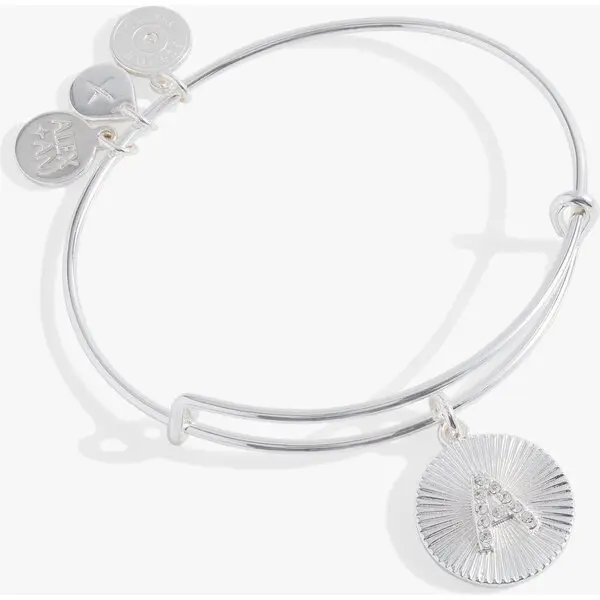 ALEX AND ANI Pavé Starburst Texture Initial Bangle Bracelet - Silver - A