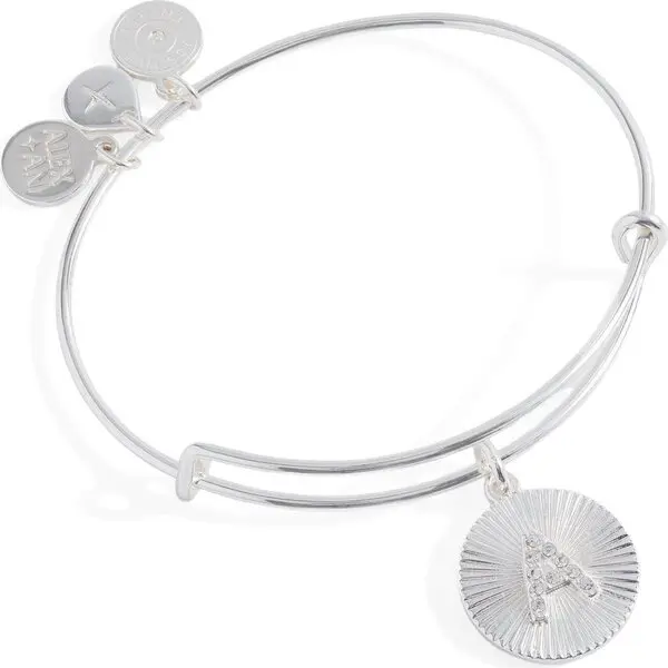 ALEX AND ANI Pavé Starburst Texture Initial Bangle Bracelet - Silver - A