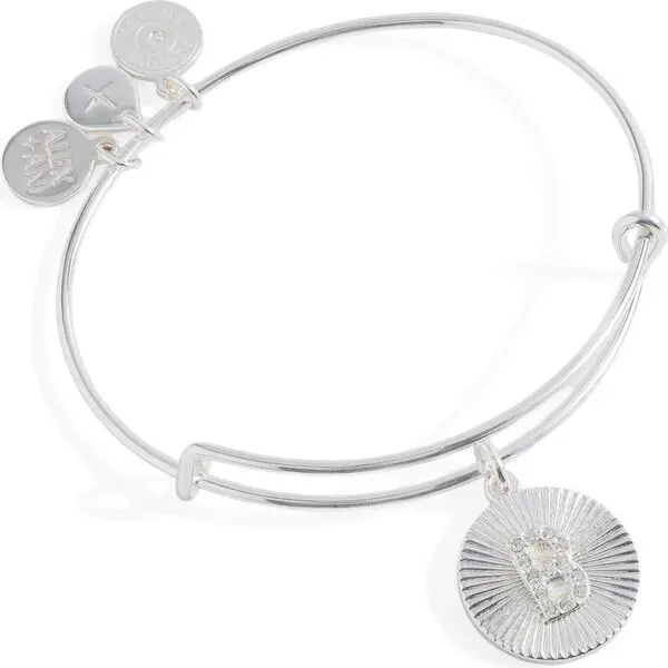 ALEX AND ANI Pavé Starburst Texture Initial Bangle Bracelet - Silver - B