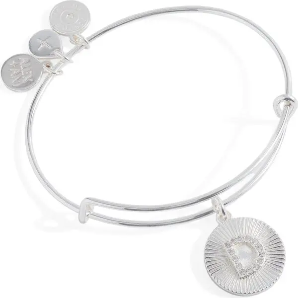 ALEX AND ANI Pavé Starburst Texture Initial Bangle Bracelet - Silver - D
