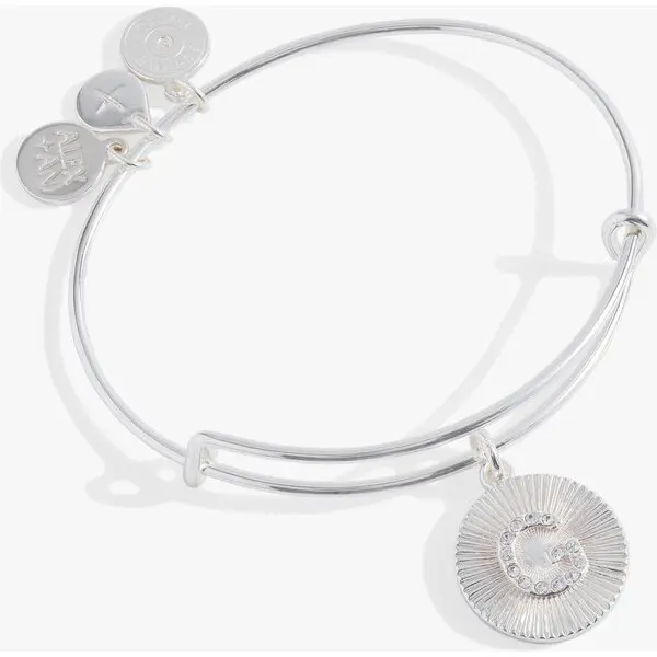 ALEX AND ANI Pavé Starburst Texture Initial Bangle Bracelet - Silver - G