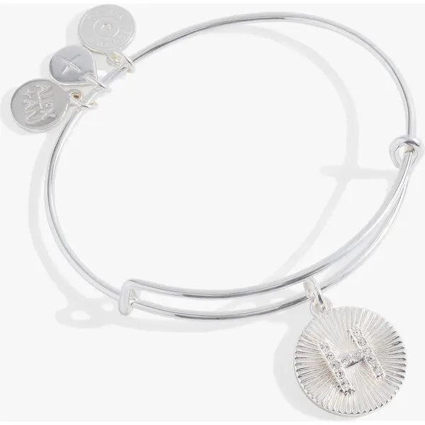 ALEX AND ANI Pavé Starburst Texture Initial Bangle Bracelet - Silver - H