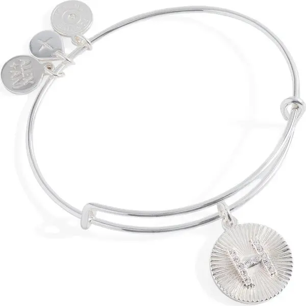 ALEX AND ANI Pavé Starburst Texture Initial Bangle Bracelet - Silver - H