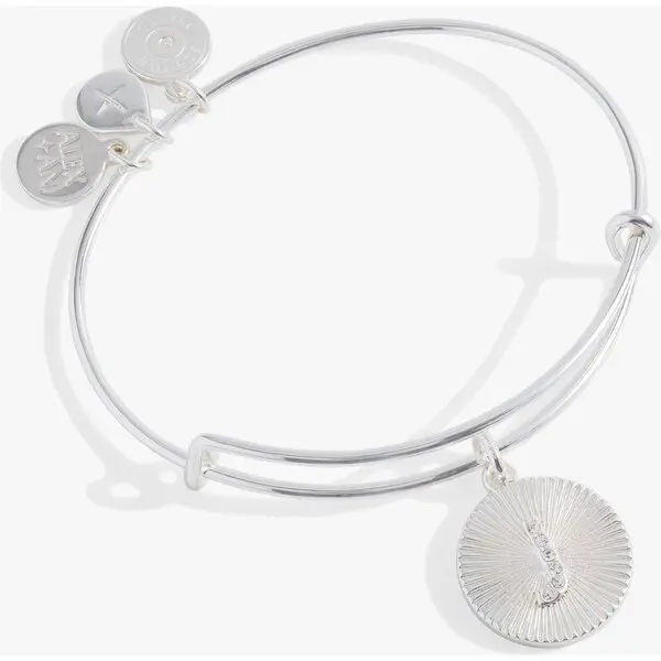 ALEX AND ANI Pavé Starburst Texture Initial Bangle Bracelet - Silver - J