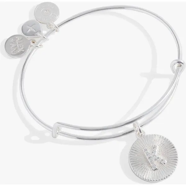 ALEX AND ANI Pavé Starburst Texture Initial Bangle Bracelet - Silver - K