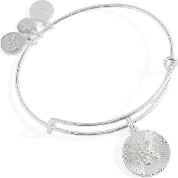 ALEX AND ANI Pavé Starburst Texture Initial Bangle Bracelet - Silver - K
