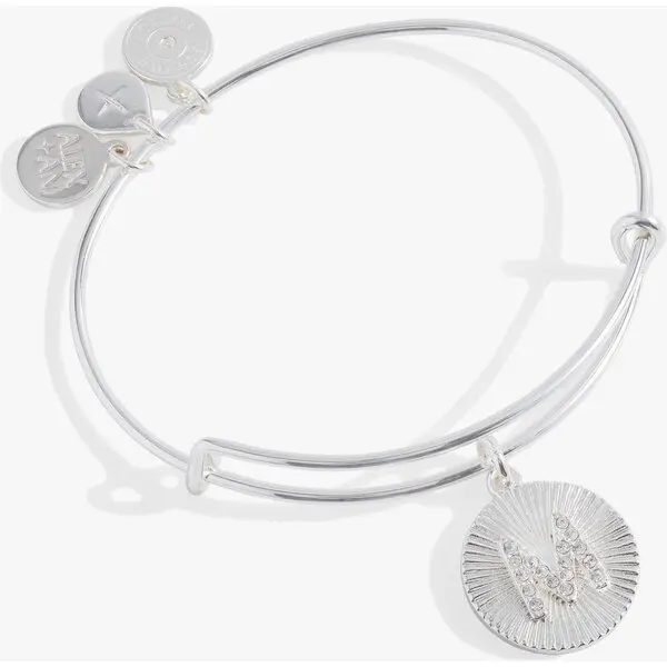 ALEX AND ANI Pavé Starburst Texture Initial Bangle Bracelet - Silver - M