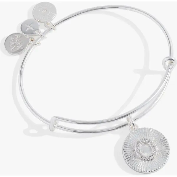ALEX AND ANI Pavé Starburst Texture Initial Bangle Bracelet - Silver - O