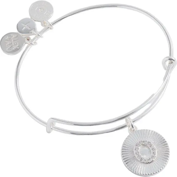 ALEX AND ANI Pavé Starburst Texture Initial Bangle Bracelet - Silver - O