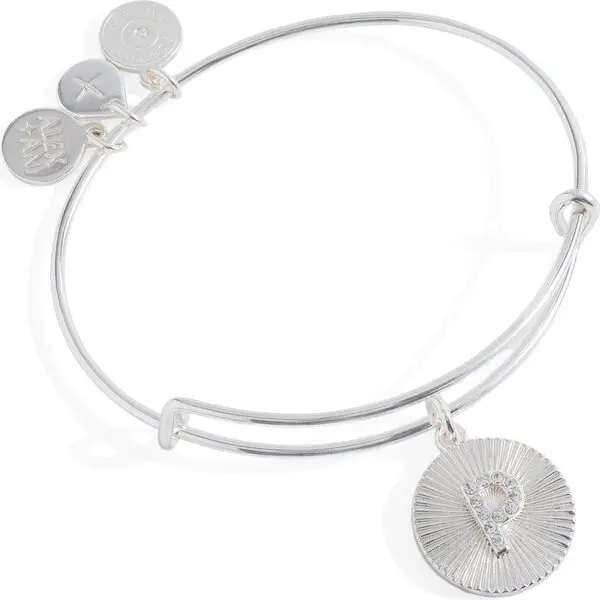 ALEX AND ANI Pavé Starburst Texture Initial Bangle Bracelet - Silver - P