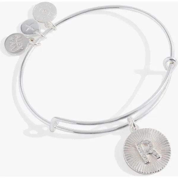 ALEX AND ANI Pavé Starburst Texture Initial Bangle Bracelet - Silver - R