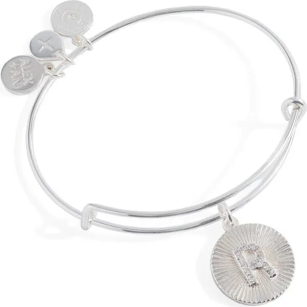 ALEX AND ANI Pavé Starburst Texture Initial Bangle Bracelet - Silver - R