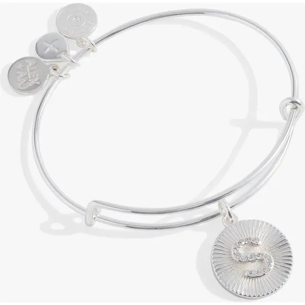 ALEX AND ANI Pavé Starburst Texture Initial Bangle Bracelet - Silver - S