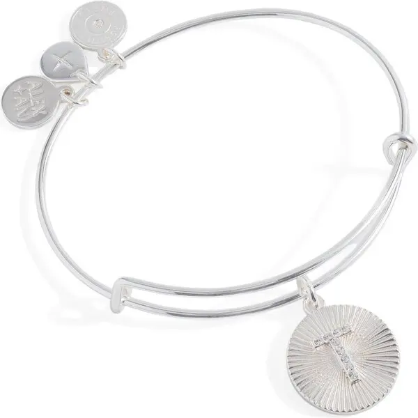ALEX AND ANI Pavé Starburst Texture Initial Bangle Bracelet - Silver - T