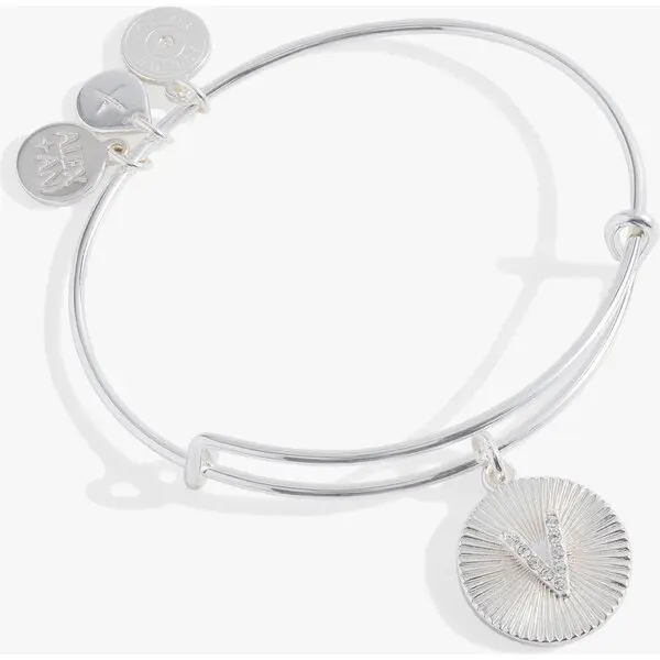 ALEX AND ANI Pavé Starburst Texture Initial Bangle Bracelet - Silver - V