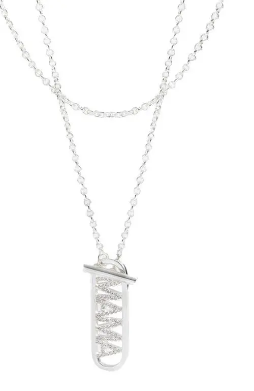 ALEX AND ANI Mama Pave Toggle Necklace - Silver