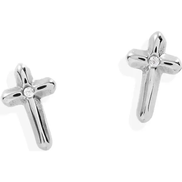 ALEX AND ANI Crystal Cross Stud Earrings - Silver