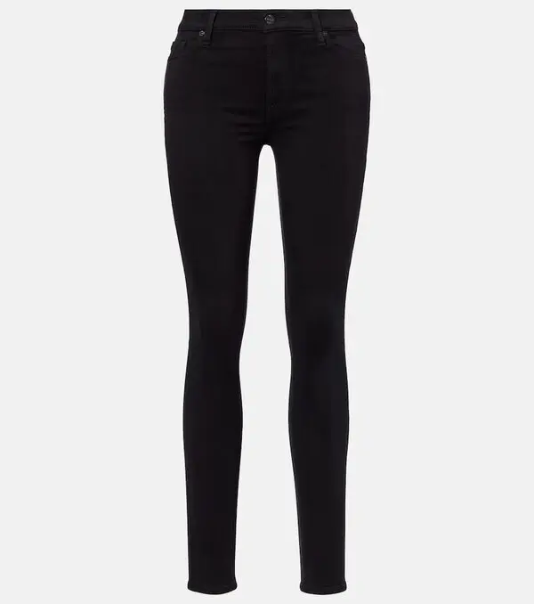 7 For All Mankind Mid-rise Skinny Jeans In Intro Wash - Black