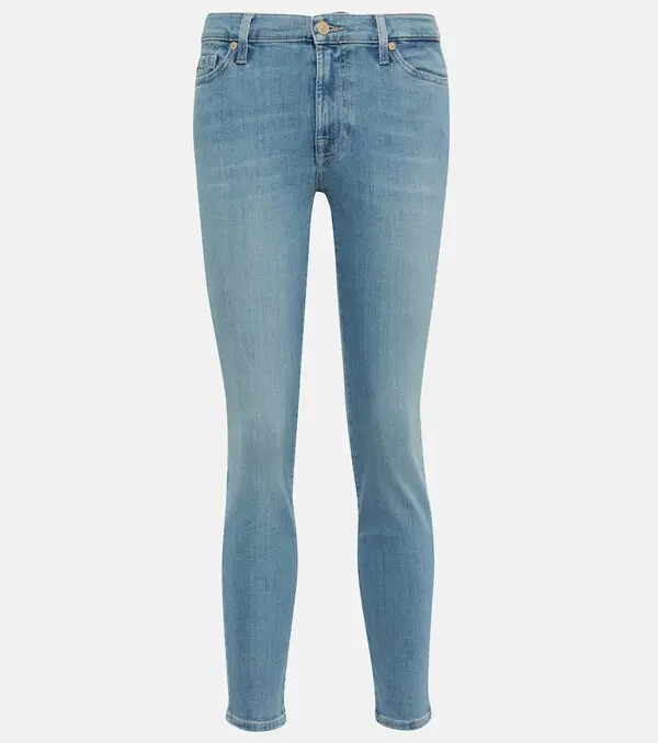 7 For All Mankind Mid-rise Skinny Jeans In Intro Wash - Blue