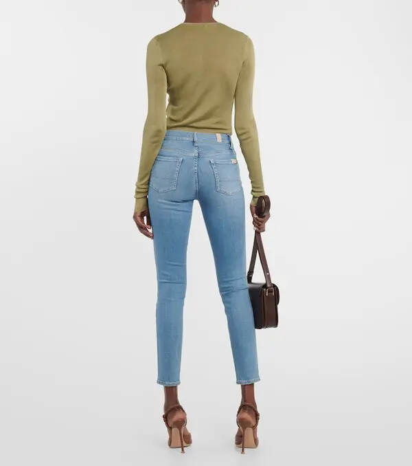 7 For All Mankind Mid-rise Skinny Jeans In Intro Wash - Blue