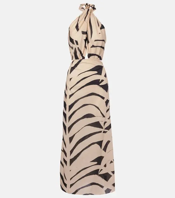Johanna Ortiz Printed Cutout Halterneck Maxi Dress - Beige